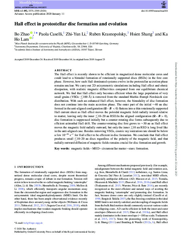 (PDF) Hall effect in protostellar disc formation and evolution