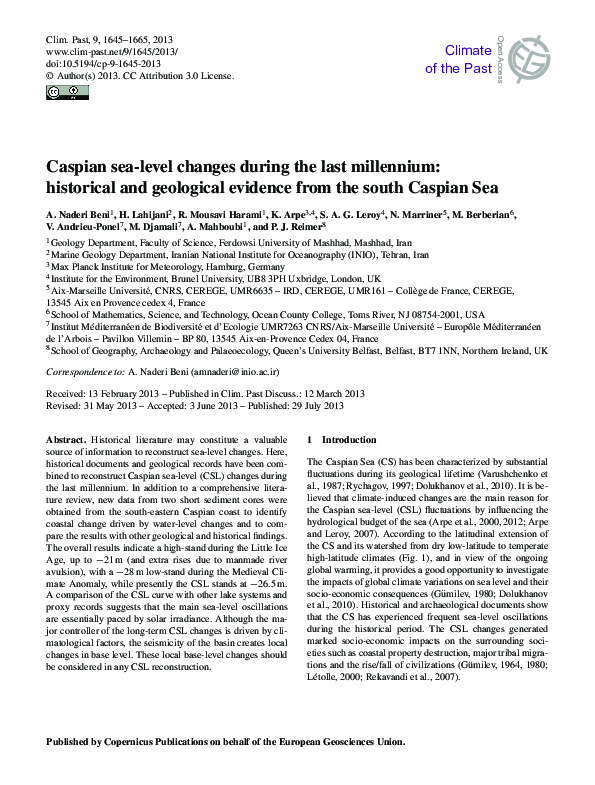 (PDF) Caspian sea-level changes during the last millennium: historical ...