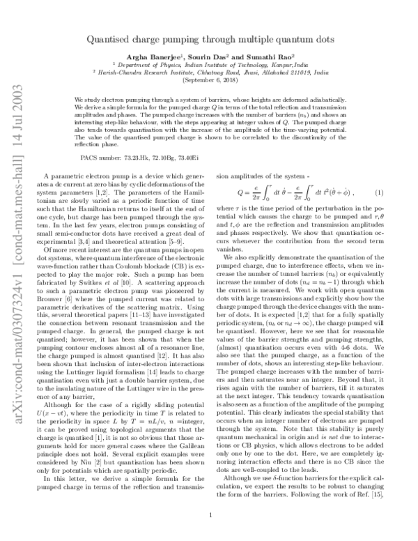 (PDF) Quantised charge pumping through multiple quantum dots