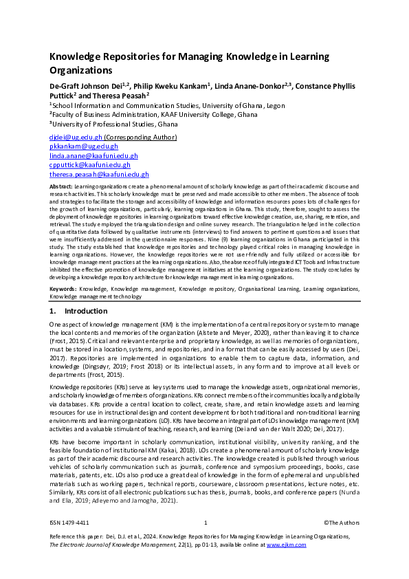 (PDF) Knowledge Repositories for Managing Knowledge in Learning ...