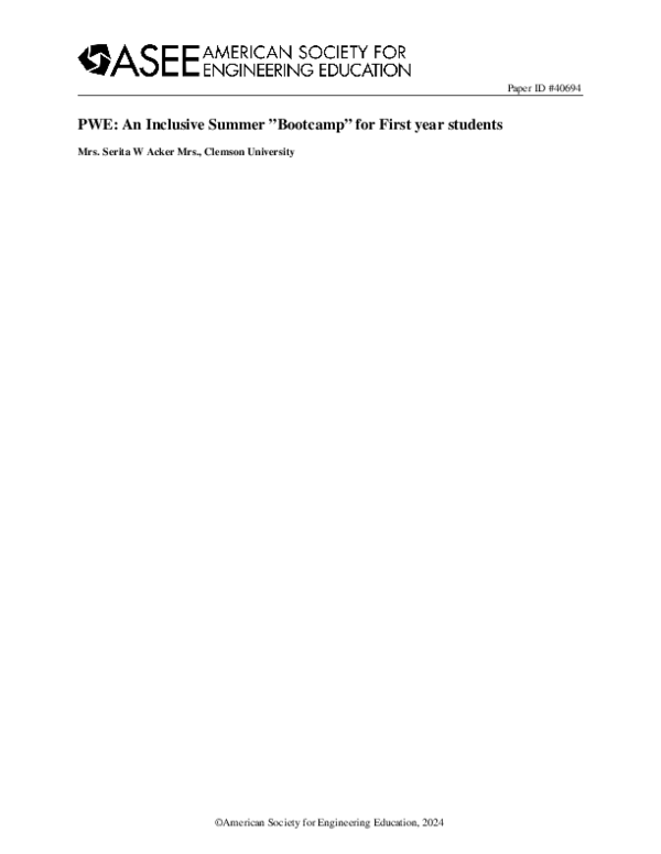 (PDF) PWE: An Inclusive Summer “Bootcamp” for First year students ...