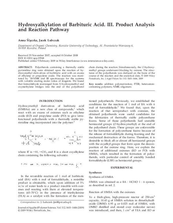 (PDF) Hydroxyalkylation of barbituric acid. III. Product analysis and ...