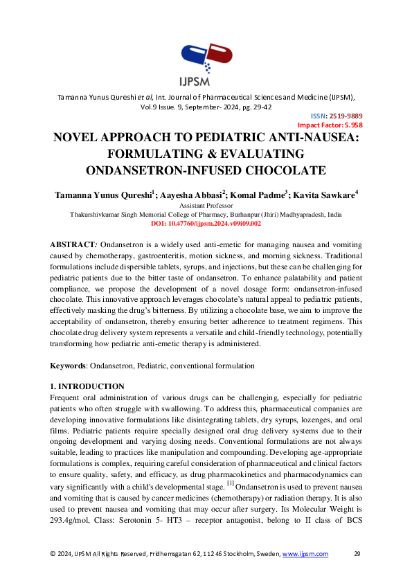 (PDF) NOVEL APPROACH TO PEDIATRIC ANTI-NAUSEA: FORMULATING & EVALUATING ...