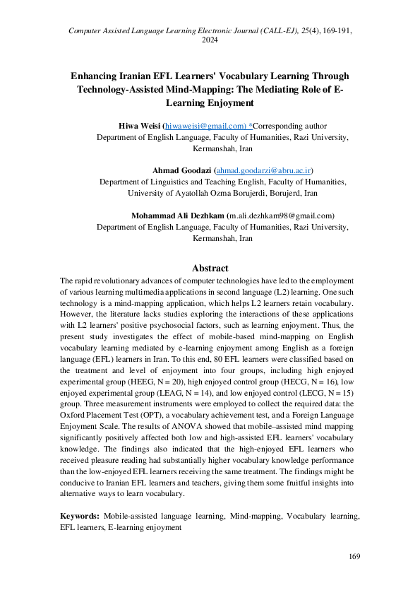 (PDF) Enhancing Iranian EFL Learners' Vocabulary Learning Through Technology-Assisted Mind ...