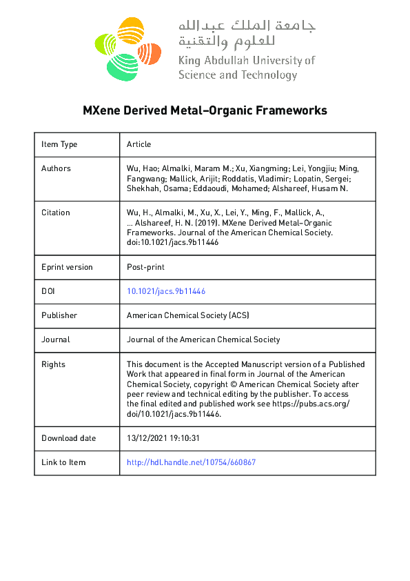 (PDF) MXene Derived Metal–Organic Frameworks
