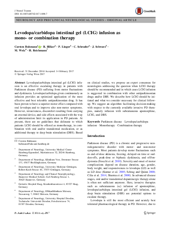 (PDF) Levodopa–carbidopa intestinal gel (LCIG) infusion during ...