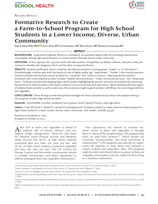 (PDF) Formative Research to Create a Farm-to-School Program for High ...
