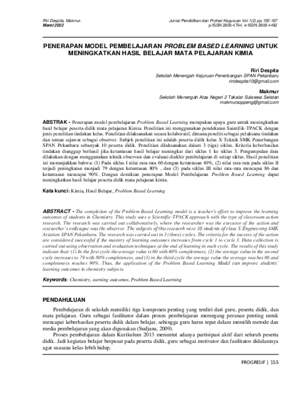 (PDF) Penerapan Model Pembelajaran Problem Based Learning Untuk ...