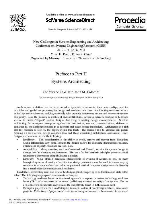 (PDF) Preface to Part II Systems Architecting | John Colombi - Academia.edu
