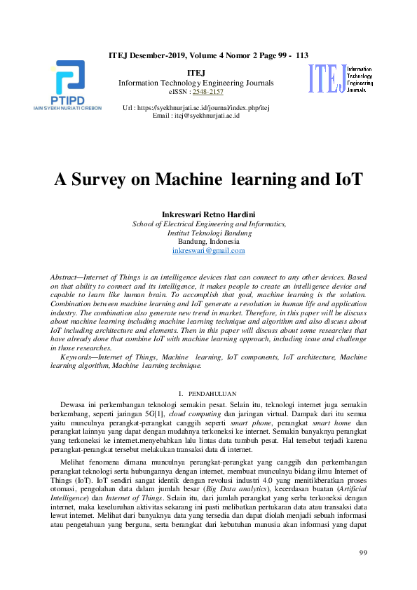 (PDF) A Survey on Machine learning and IoT