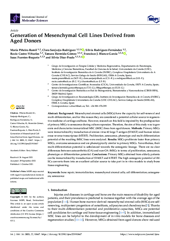 (PDF) Generation of Mesenchymal Cell Lines Derived from Aged Donors