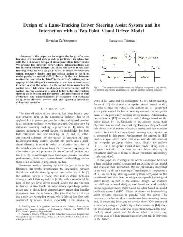 (PDF) Design of a lane-tracking driver steering assist system and its interaction with a two ...