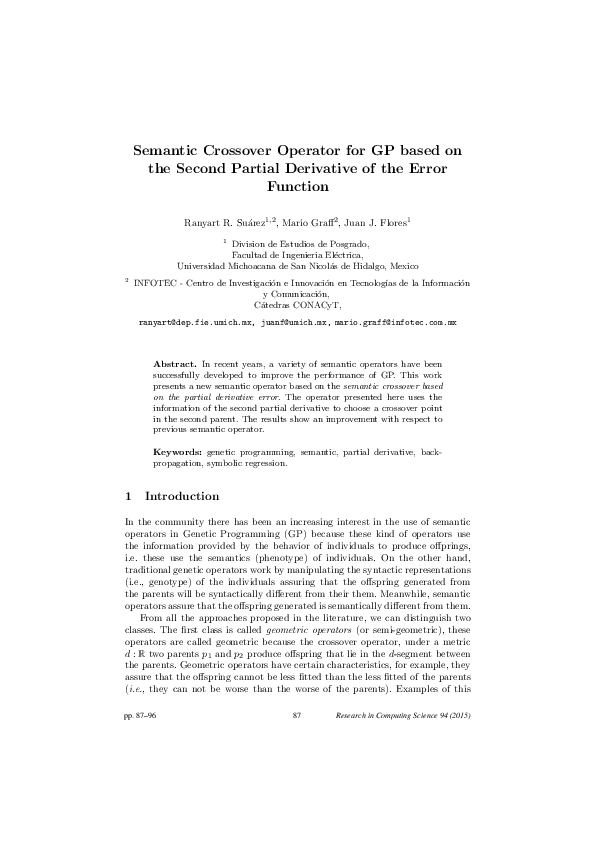 (PDF) Semantic Crossover Operator for GP based on the Second Partial Derivative of the Error ...