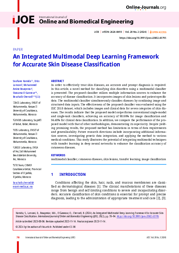 (PDF) An Integrated Multimodal Deep Learning Framework for Accurate Skin Disease Classification