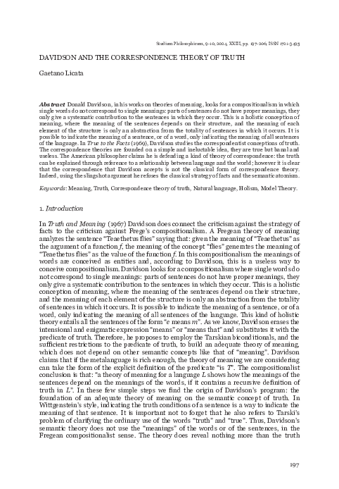 (PDF) Davidson and the Correspondence Theory of Truth