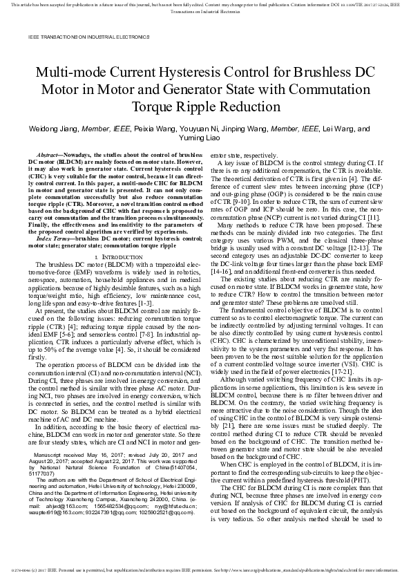 (PDF) Current Hysteresis Control for Brushless DC Motors in Dual Modes