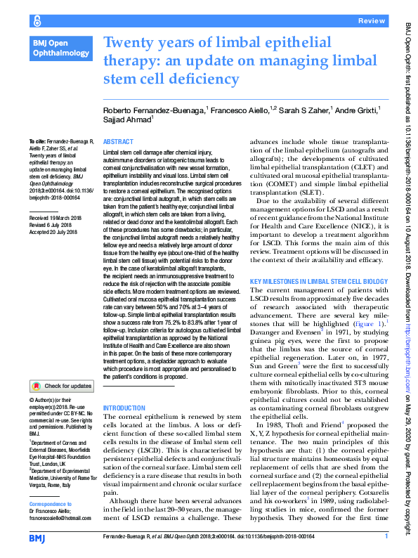 (PDF) Twenty years of limbal epithelial therapy: an update on managing ...