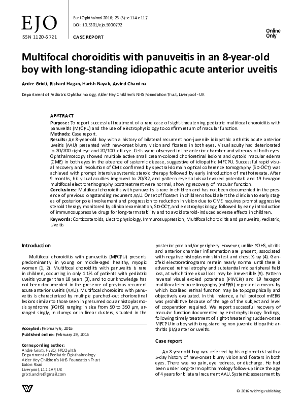 (PDF) Multifocal Choroiditis with Panuveitis in an 8-Year-Old Boy with ...