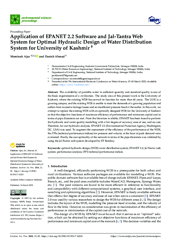 (PDF) Application of EPANET 2.2 Software and Jal-Tantra Web System for ...