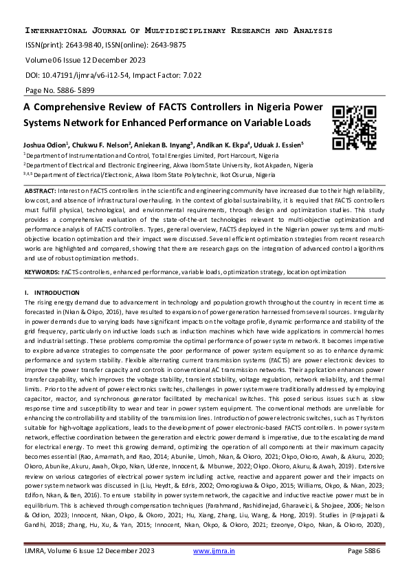 (PDF) A Comprehensive Review of FACTS Controllers in Nigeria Power Systems Network for Enhanced ...