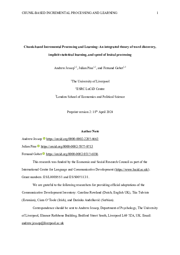 (PDF) Chunk-based Incremental Processing and Learning: An integrated theory of word discovery ...