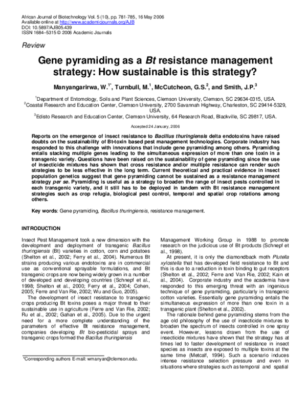 (PDF) Gene pyramiding as a Bt resistance management strategy: How ...