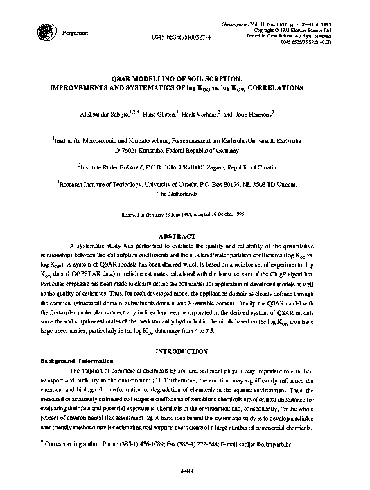 (PDF) QSAR modelling of soil sorption. Improvements and systematics of ...