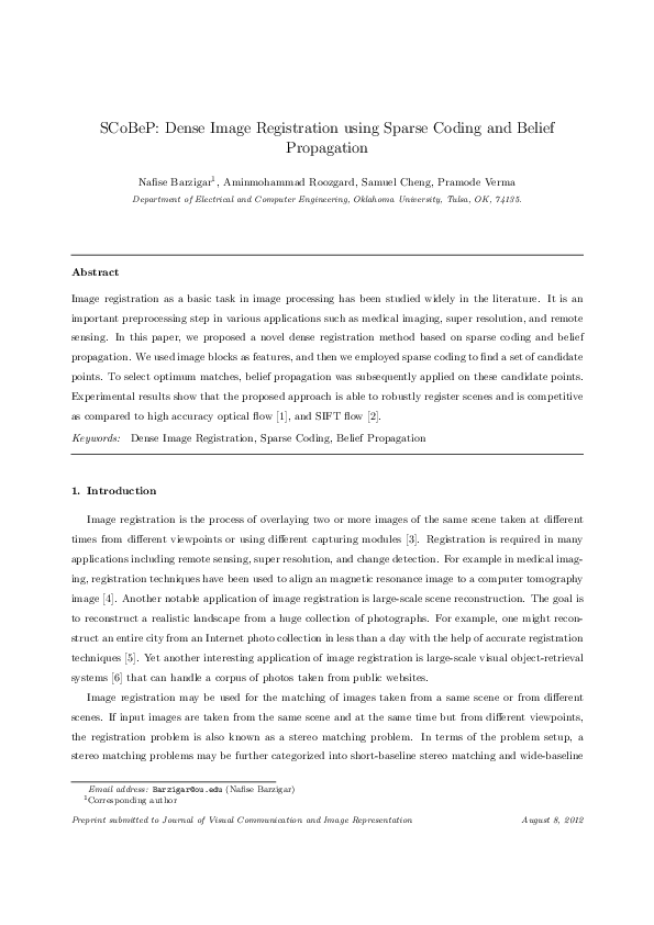 (PDF) Dense image registration using sparse coding and belief propagation