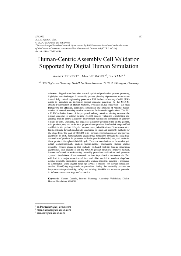 (PDF) Human-Centric Assembly Cell Validation Supported by Digital Human Simulation
