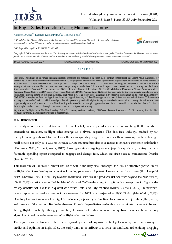 (PDF) In-Flight Sales Prediction Using Machine Learning
