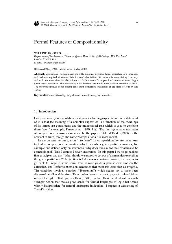 (PDF) Formal Features of Compositionality