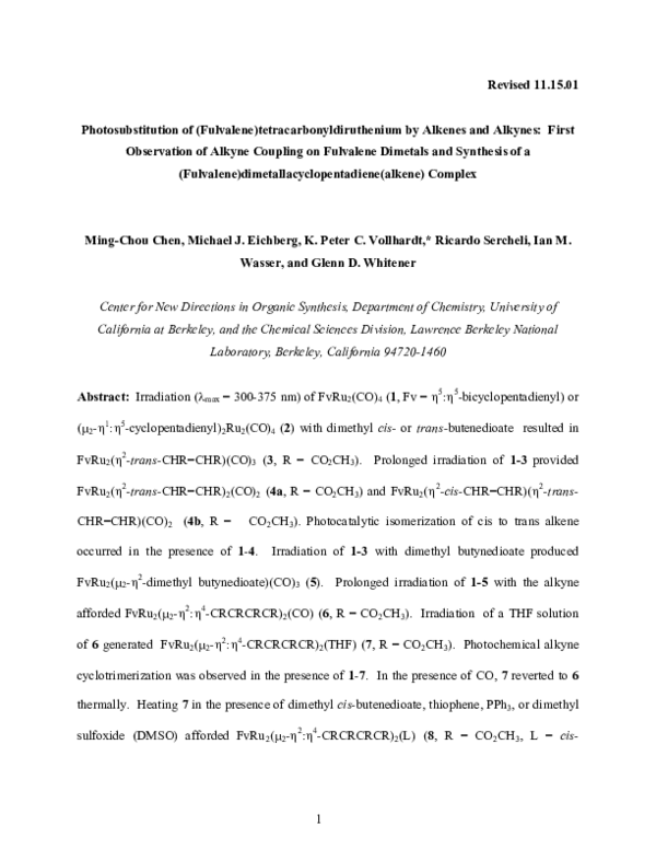 (PDF) Photosubstitution of (Fulvalene)tetracarbonyldiruthenium by ...
