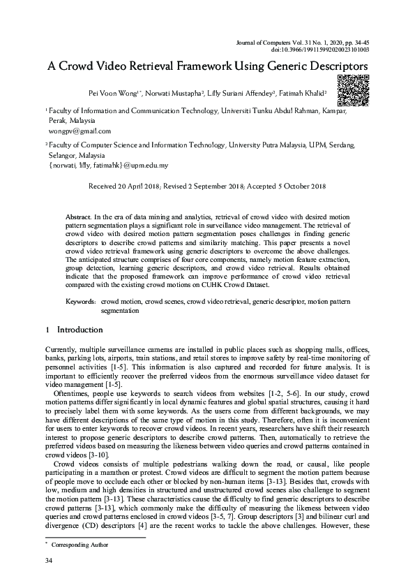 (PDF) A Crowd Video Retrieval Framework Using Generic Descriptors