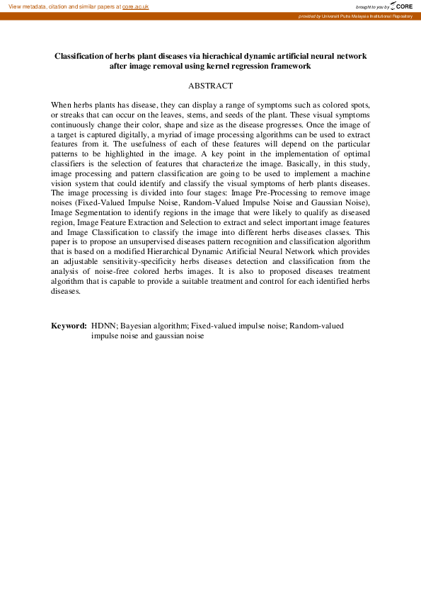 (PDF) Classification of herbs plant diseases via hierachical dynamic ...