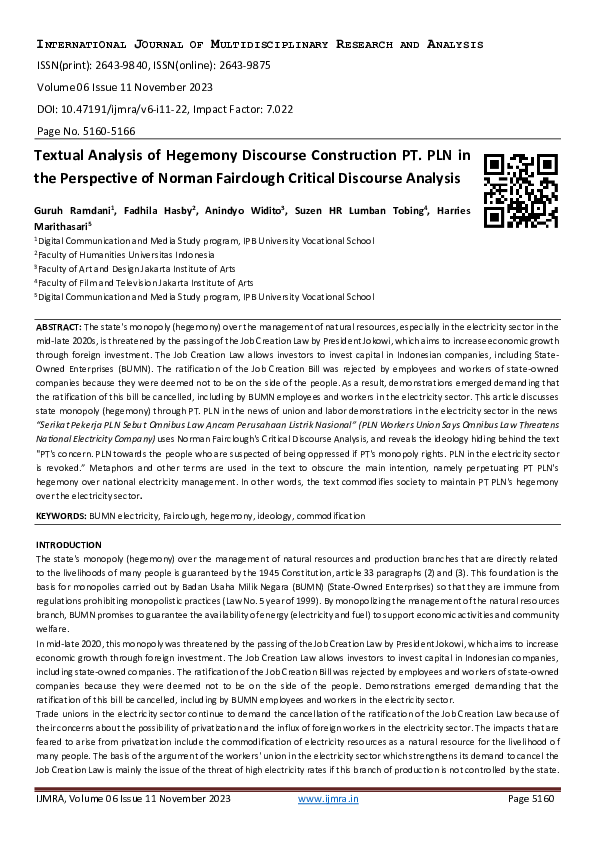 (PDF) Textual Analysis of Hegemony Discourse Construction PT. PLN in ...