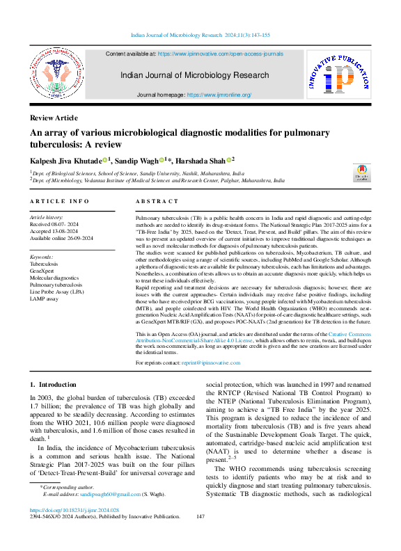 (PDF) An array of various microbiological diagnostic modalities for pulmonary tuberculosis: A review