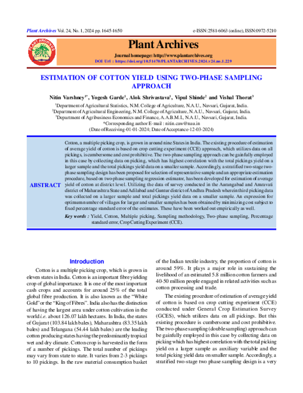 (PDF) Estimation of Cotton Yield Using Two-Phase Sampling Approach