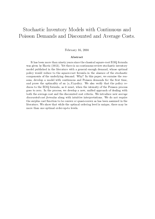 (PDF) Inventory Models with Continuous and Poisson Demands and ...
