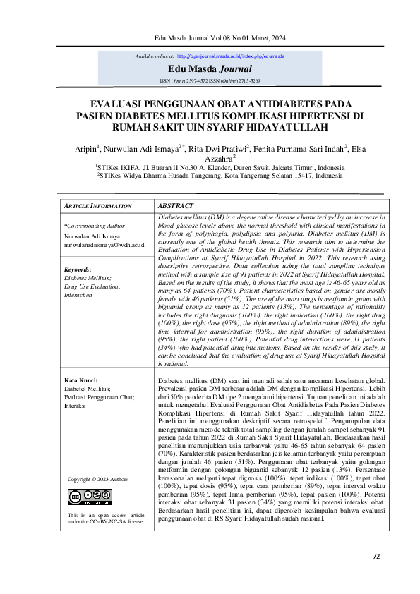 Pdf Evaluasi Penggunaan Obat Antidiabetes Pada Pasien Diabetes