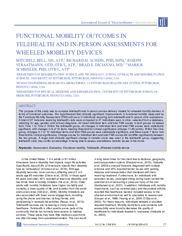 (PDF) Functional Mobility Outcomes in Telehealth and In-Person ...