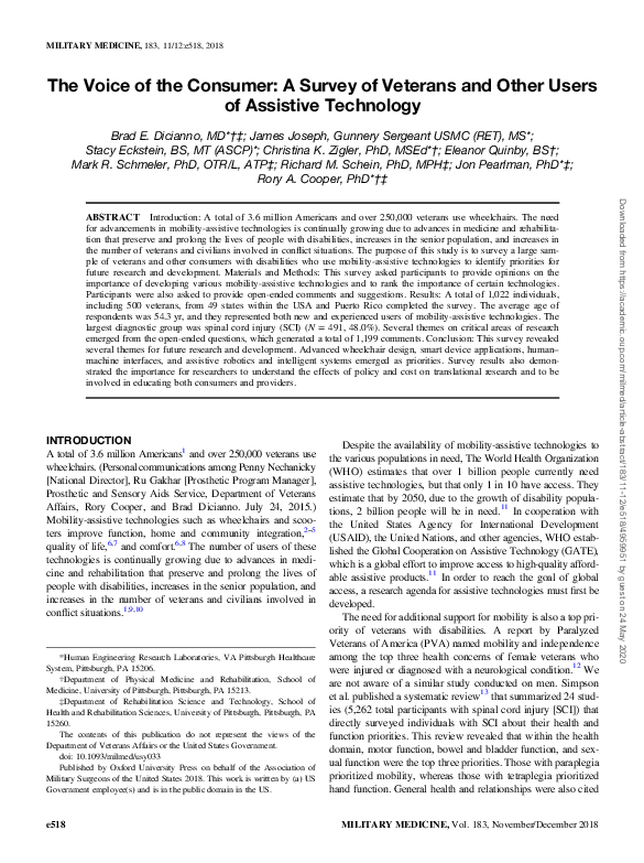 (PDF) The Voice of the Consumer: A Survey of Veterans and Other Users ...