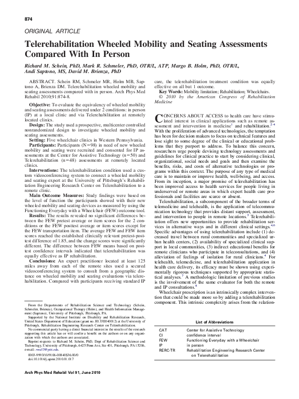 (PDF) Telerehabilitation Wheeled Mobility and Seating Assessments ...