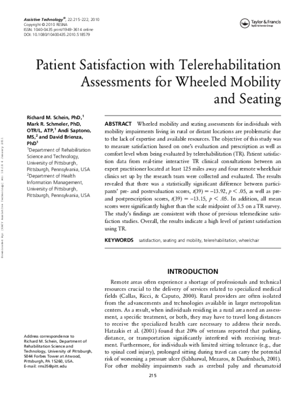 (PDF) Patient Satisfaction with Telerehabilitation Assessments for ...
