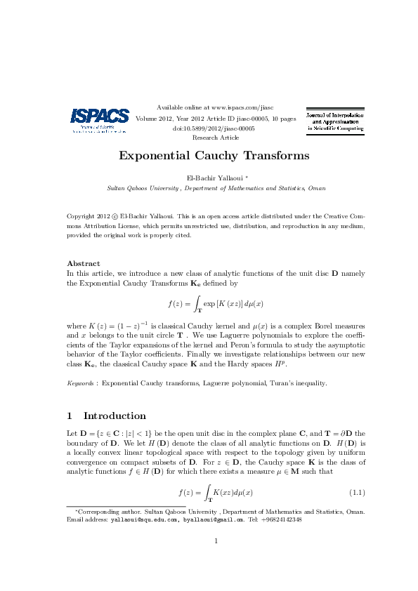 (PDF) Exponential Cauchy Transforms