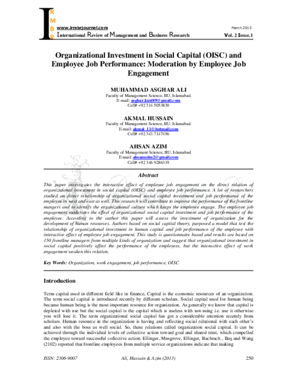 (PDF) Organizational Investment in Social Capital (OISC) and Employee Job Performance ...