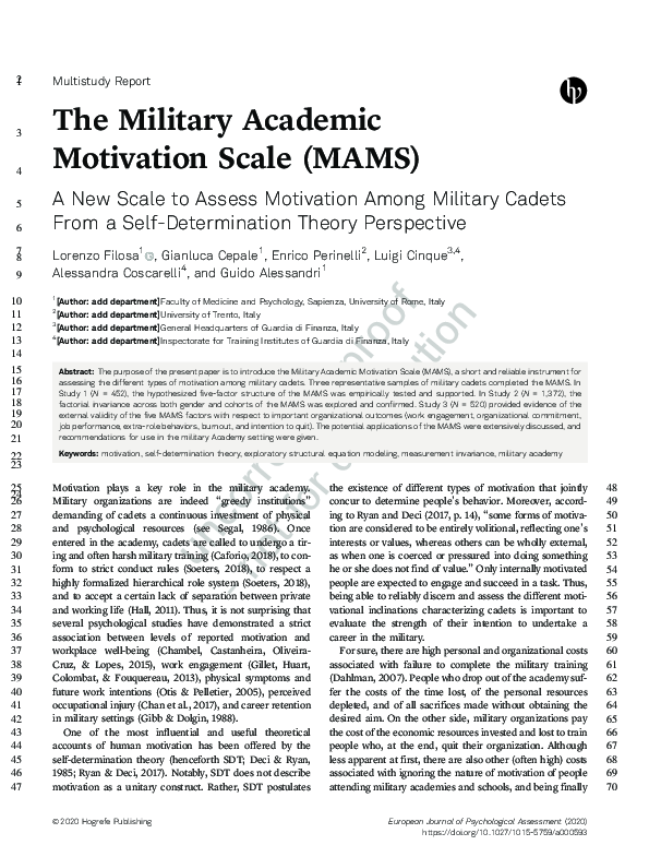 (PDF) The Military Academic Motivation Scale (MAMS)