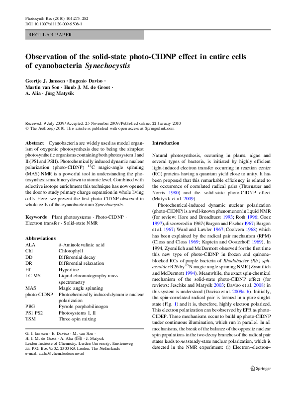 (PDF) Observation of the solid-state photo-CIDNP effect in entire cells ...