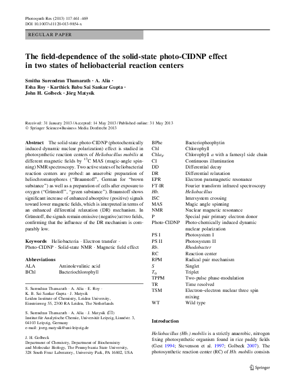 (PDF) The field-dependence of the solid-state photo-CIDNP effect in two ...