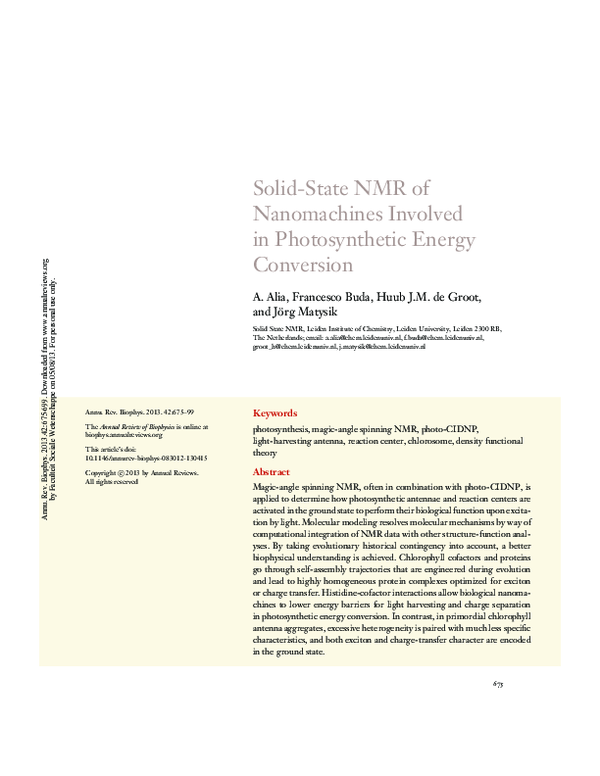 (PDF) Solid-state NMR of nanomachines involved in photosynthetic energy ...