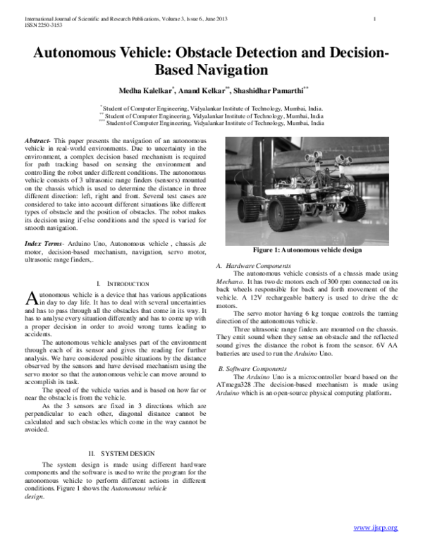 (PDF) Autonomous Vehicle: Obstacle Detection and Decision- Based Navigation
